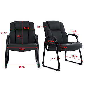 CLATINA Big & Tall 400 lb. Guest Chair, Leather Reception Chairs with Sled Base and Padded Arm Rest for Waiting Room Office Home and Meeting Conference-Black