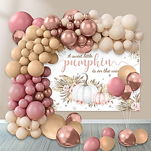 MEHOFOND Boho Baby Shower Party Decorations Set 156pcs Retro Boho Balloons Set Fall Pumpkin Girl Baby Shower Backdrop Pink Floral A Little Pumpkin Is On The Way Banner Boho Balloon Garland Arch Kit