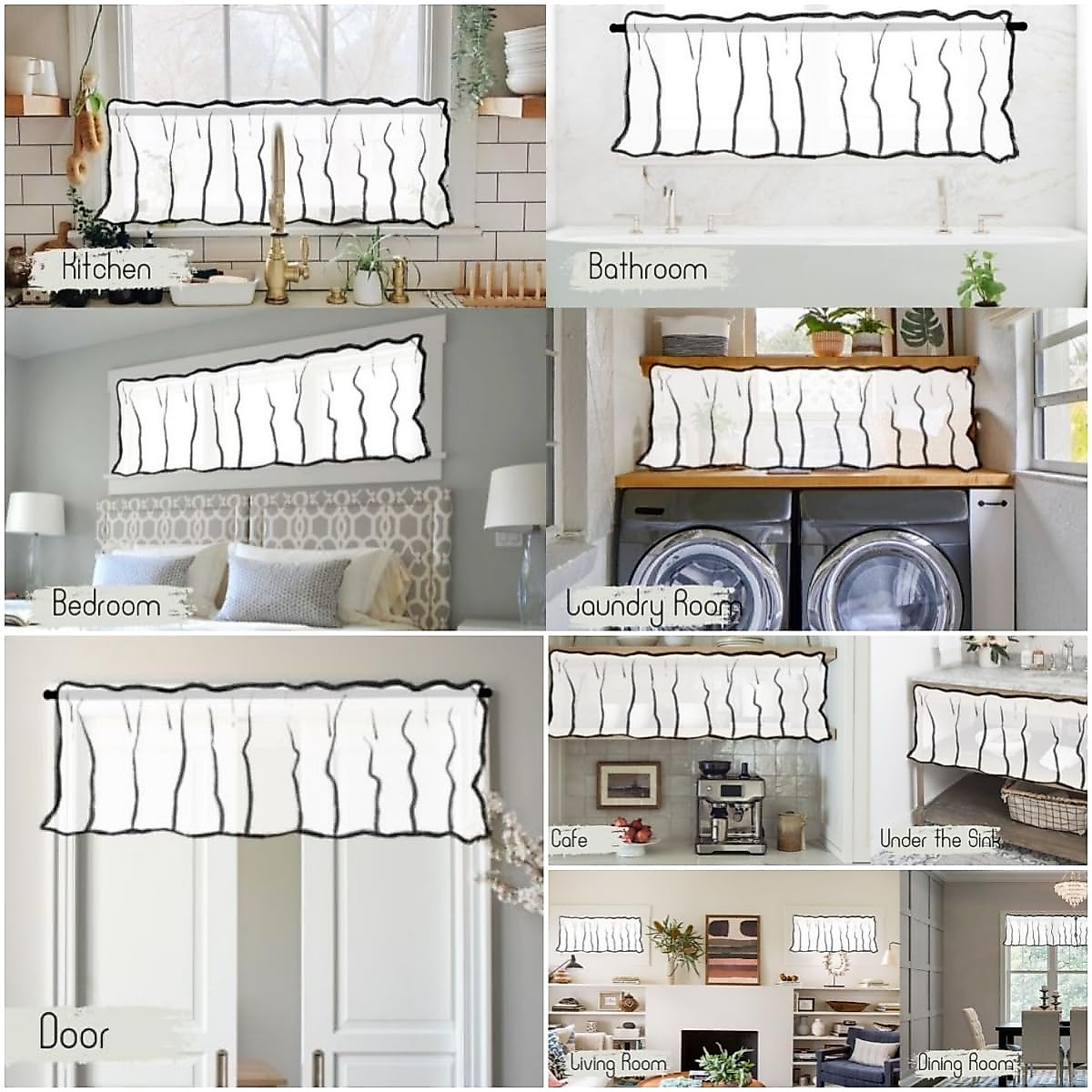 Visioun Boho White Curtain Topper Tassels Valance Window Cafe Treatment Tufted Pleat Floral Puffs Textured Simple Rod Pocket Kitchen Window Drapes for Bathroom Bedroom Living Room 1 Panel (52x18 Inch)