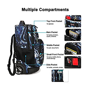 Tilami Rolling Backpack 18 inch with Pencil Case Wheeled Laptop Bag (Blue Letters)