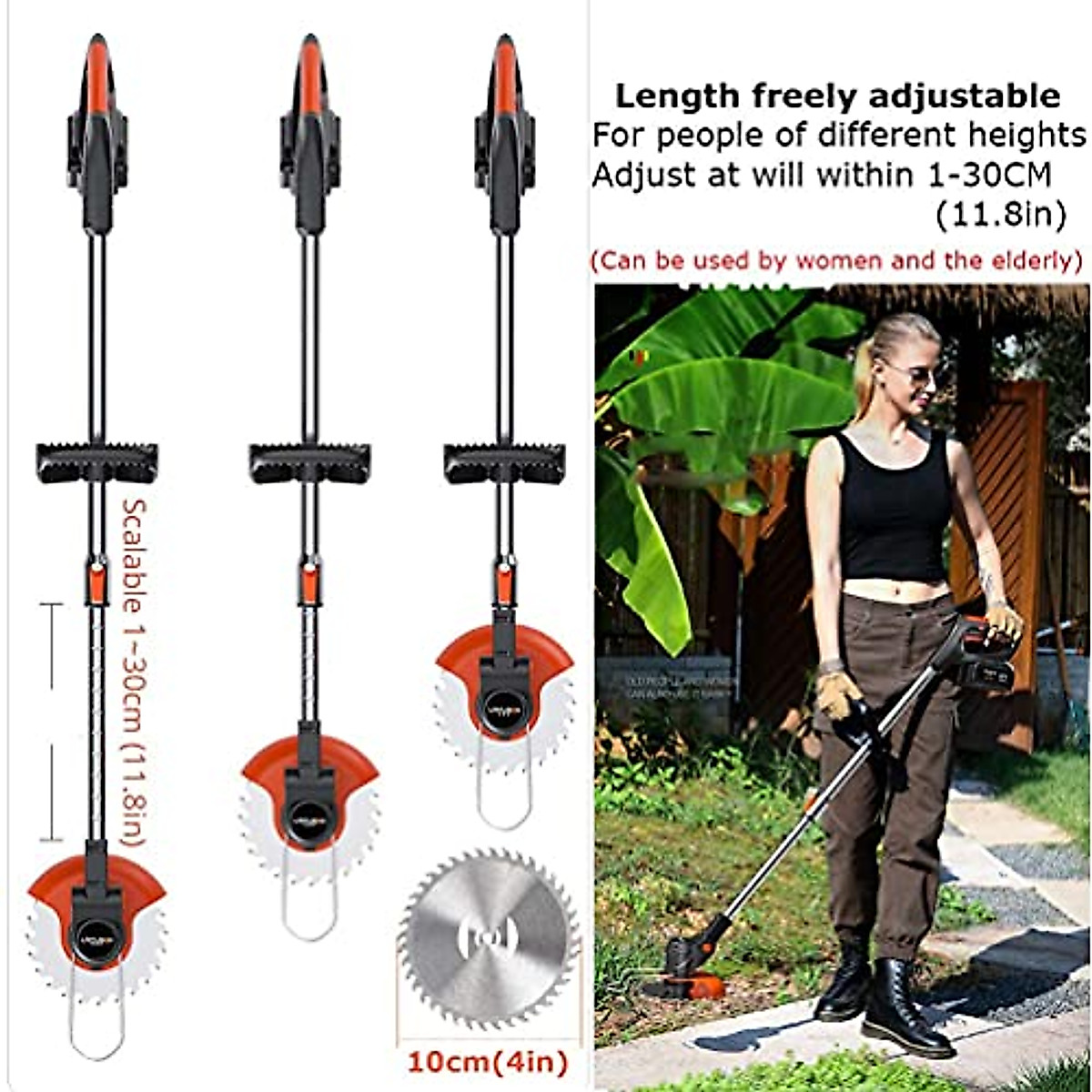 GMRZ Portable Electric Grass Cutter Machine, Handheld String Trimmer Lawn Mower 24V Powered Garden Edger Tool with U-Handle and Replace Blade,2 Battery