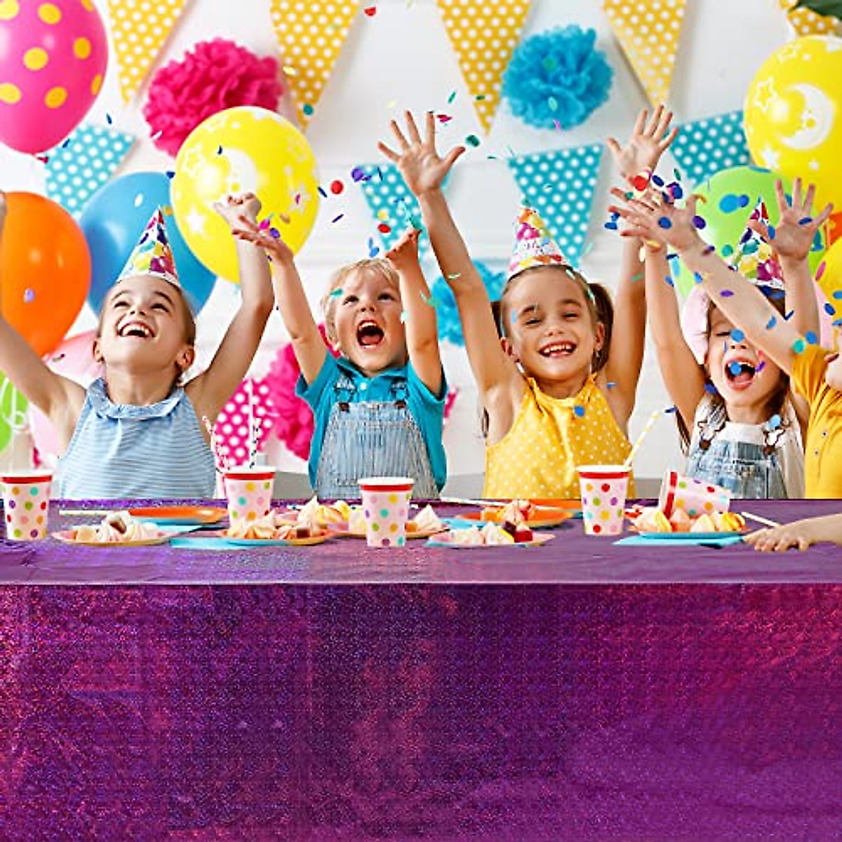 4 Pack Iridescence Plastic Tablecloths Shiny Disposable Laser Rectangle Table Covers Holographic Foil Tablecloth Iridescent Party Decoration Birthday Bridal Wedding Christmas 54" x 108"(Pink & Purple)