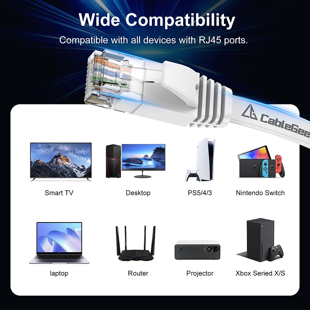 Cat 6 Ethernet Cable 1ft (6 Pack) (at a Cat5e Price but Higher Bandwidth) Flat Internet Network Cable - Cat6 Ethernet Patch Cable Short - White Cat6 Computer Cable with Snagless RJ45 Connectors