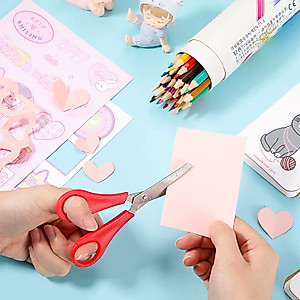 50 Pack Kids Scissors 5 Inch Blunt Tip Safety Scissors Stainless Steel Paper Scissors with Comfort Grip Handles and Scale for Students Craft (Red)