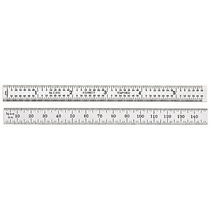 Starrett Full Flexible Steel Rule with Satin Chrome Finish, Quick Reading, Millimeter and Inch Graduations - 5-3/4 Inch Length, 31 Graduation Type, 0.4mm Thickness - C331-150