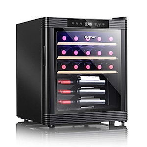 COSTWAY 20 Inch Wine Cooler Refrigerator, 21 Bottles Freestanding Small Chiller Wine Cellar with 41℉- 64℉Temperature, Double Glass Door, Countertop Mini Drink Fridge for Home Bar Office Kitchen