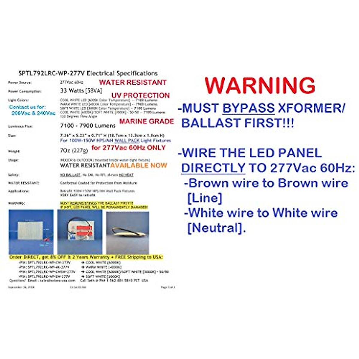 SOLARA-USA LED LIGHT FOR WALL PACK LIGHT FIXTURE - 277V 7000lumens 33Watts (277V - COOL WHITE [6000K])