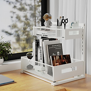 Cegkanenx Organizer and Storage for Kitchen, Bathroom, Under Sink, Upgraded Guide Rail Design Smoothly Pulls Out Cabinet Organizer and Slides Out Sink Shelf Cabinet Storage Shelves White XL