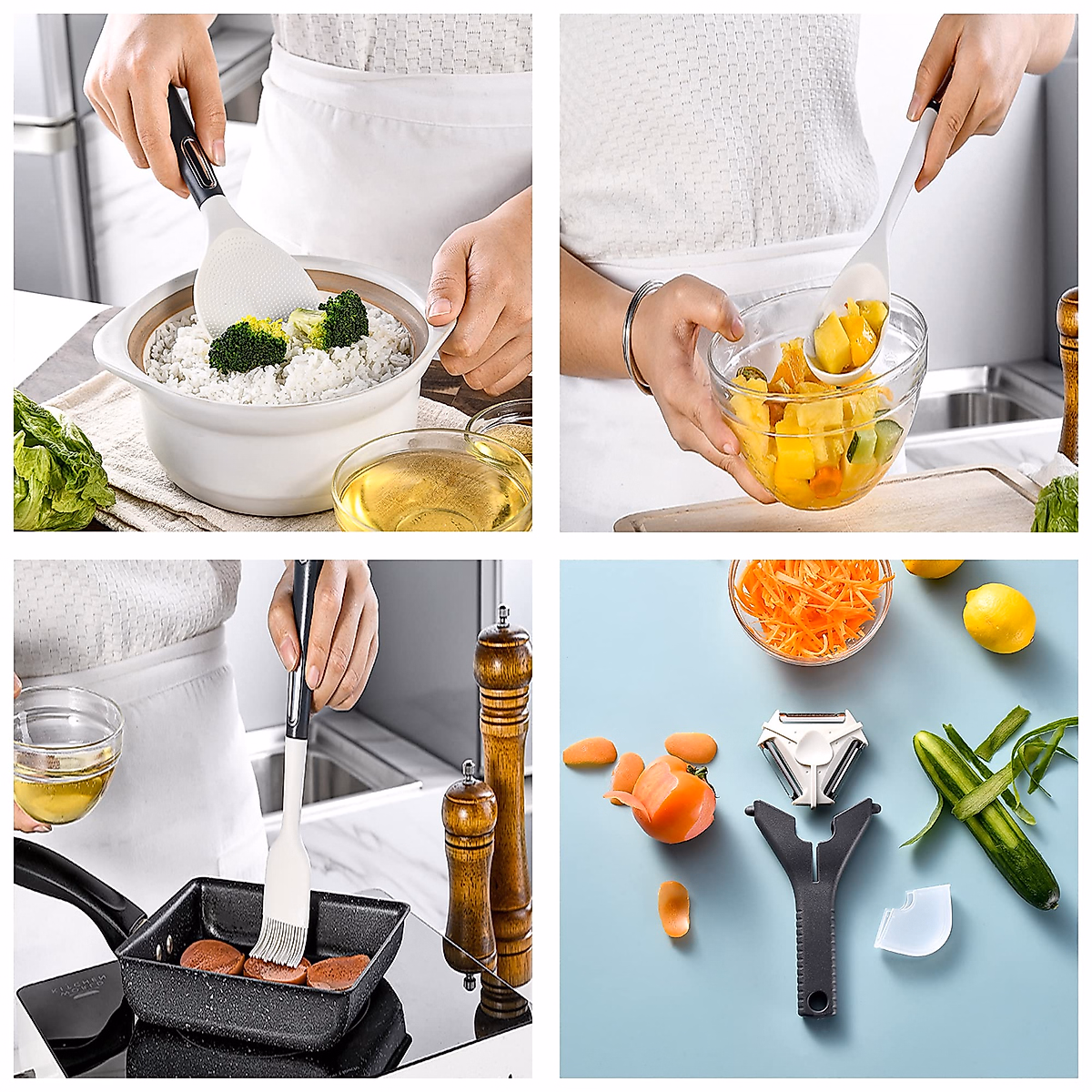 Keidason Kitchen Cooking Utensils Set, 13 pcs Non-Stick Silicone Kitchen Utensils Spatula Set with Holder,Kitchen Tools Set, BPA-Free-White