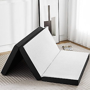 Sweetcrispy Folding Mattress, 4 inch Tri-fold Memory Foam Mattress Topper for Camping, Foldable Mattress Topper with Washable Cover, Guest - Full Size, White