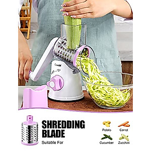 Geedel Rotary Cheese Grater, Kitchen Mandoline Vegetable Slicer with 3 Interchangeable Blades, Easy to Clean Rotary Grater Slicer for Fruit, Vegetables, Nuts