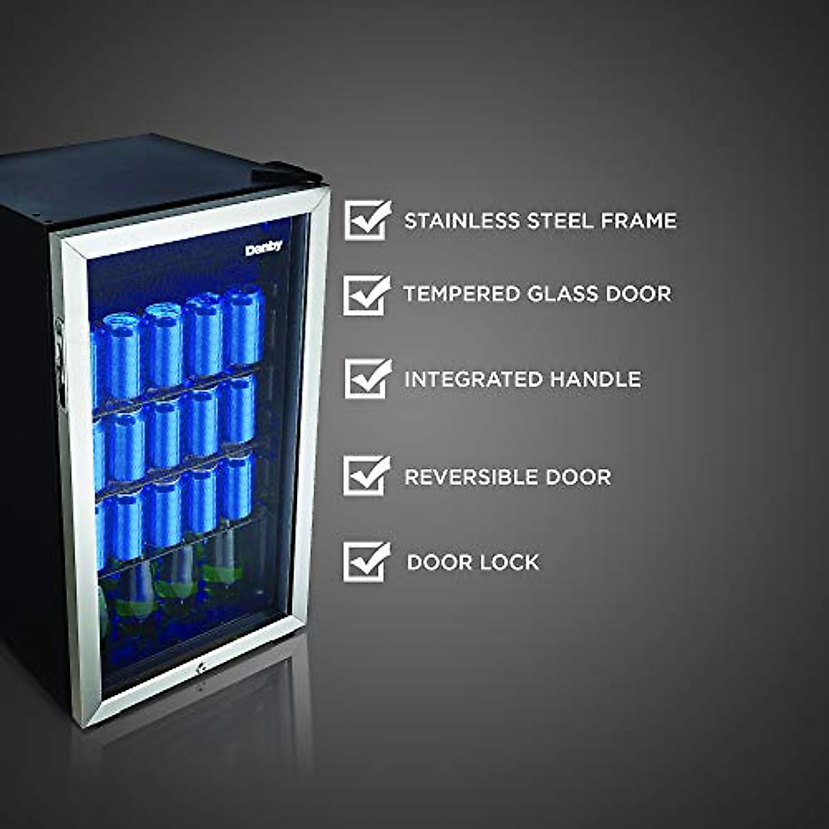 Danby DBC117A1BSSDB-6 117 Can Beverage Center, 3.1 Cu.Ft. Freestanding Drinks Refrigerator for Basement, Dining, Living Room-Bar Fridge Perfect for Beer, Pop, Water, Black/Grey