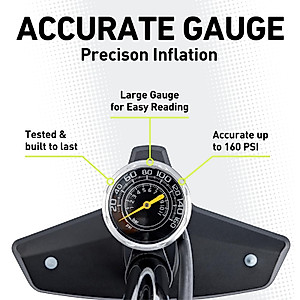 VIBRELLI Bike Floor Pump with Gauge & Puncture Kit - 160 PSI - Presta Valve Bike Pump Switches to Schrader - High Pressure Bicycle Pump,Black