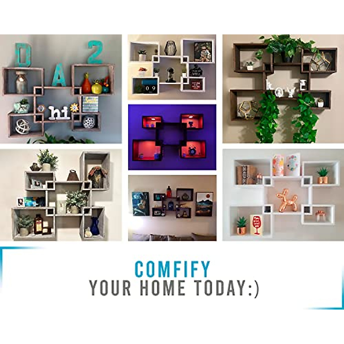 Modern Wall Mounted Square Shaped Floating Shelves – Set of 5 Square Shelves for Bathroom, Bedroom, Living Room & More - Screws and Anchors Included – Rustic Wall Décor Display for Home - White