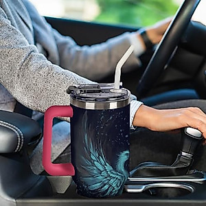 40 Oz Vacuum Tumbler with Light Rose Red Handle Leakproof Insulated Tumbler Fire And Water Phoenix Stainless Steel Travel Mug with Lid And Straw Coffee Cup Cute Water Bottles Cup Holder Friendly