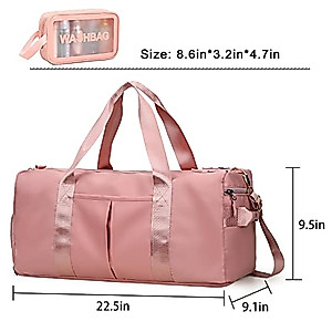 Gym Duffle Bag for Women Men Sport Travel Duffle Bag with Toiletry Bag, Small Gym Bag with Wet Pocket & Shoe Compartment, Overnight Bag Hospital Bags for Labor and Delivery - Pink