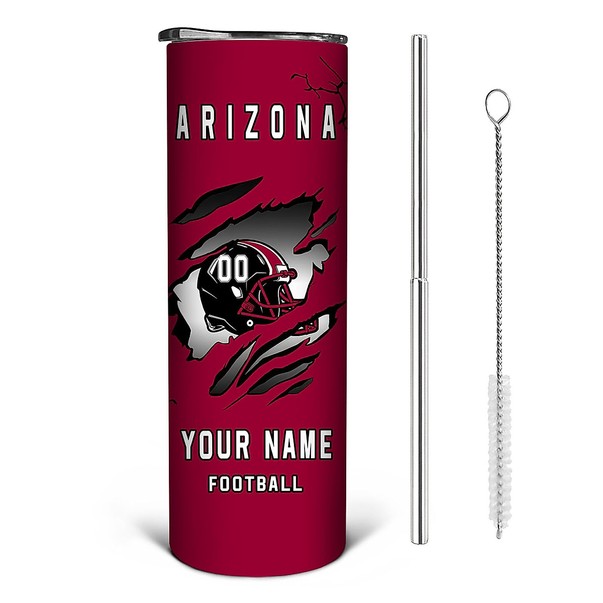 20oz Customs Football City Tumbler with Lid and Straws, Personalized Football GIfts for Fans, Travel Cup Adds Your Name and Number