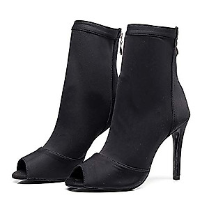 SWDZM Women's Latin Dance Shoes Peep Toe Ballroom Salsa Fashion Performance Wedding Dancing High Heel Ankle Dance Boots,Heel-8.5CM,QJW1022,Black,7.5 US