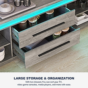 BELLEZE 67" TV Stand for TV up to 75", Modern Entertainment Center with LED Lights Change to Melody of Music, Media Console Table with Cabinets and Drawers for Living Room, Bedroom - Studio (Grey)