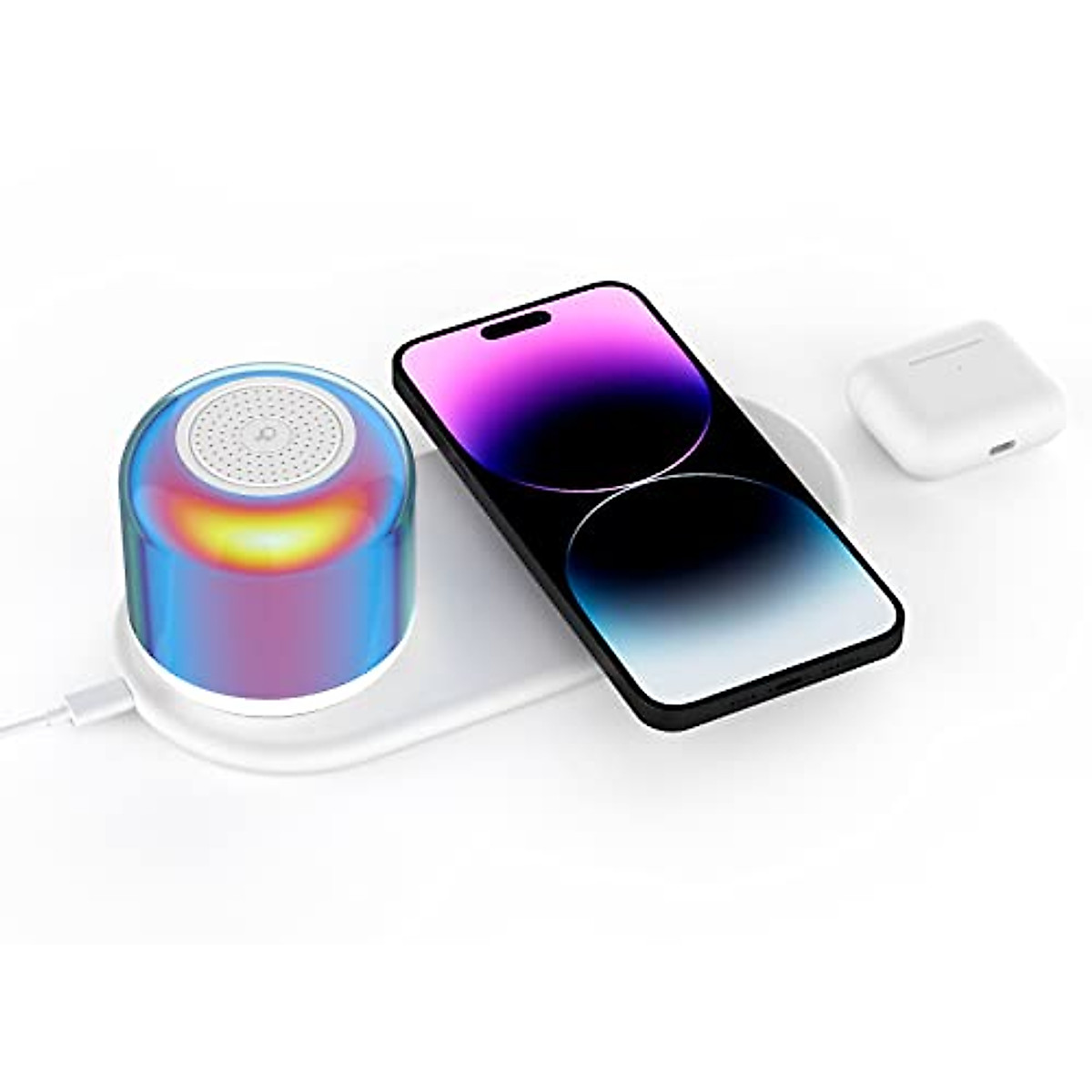 15W Wireless Phone and AirPod Charger, Touch Dimming Multicolor Night Light, Portable Bluetooth Speaker