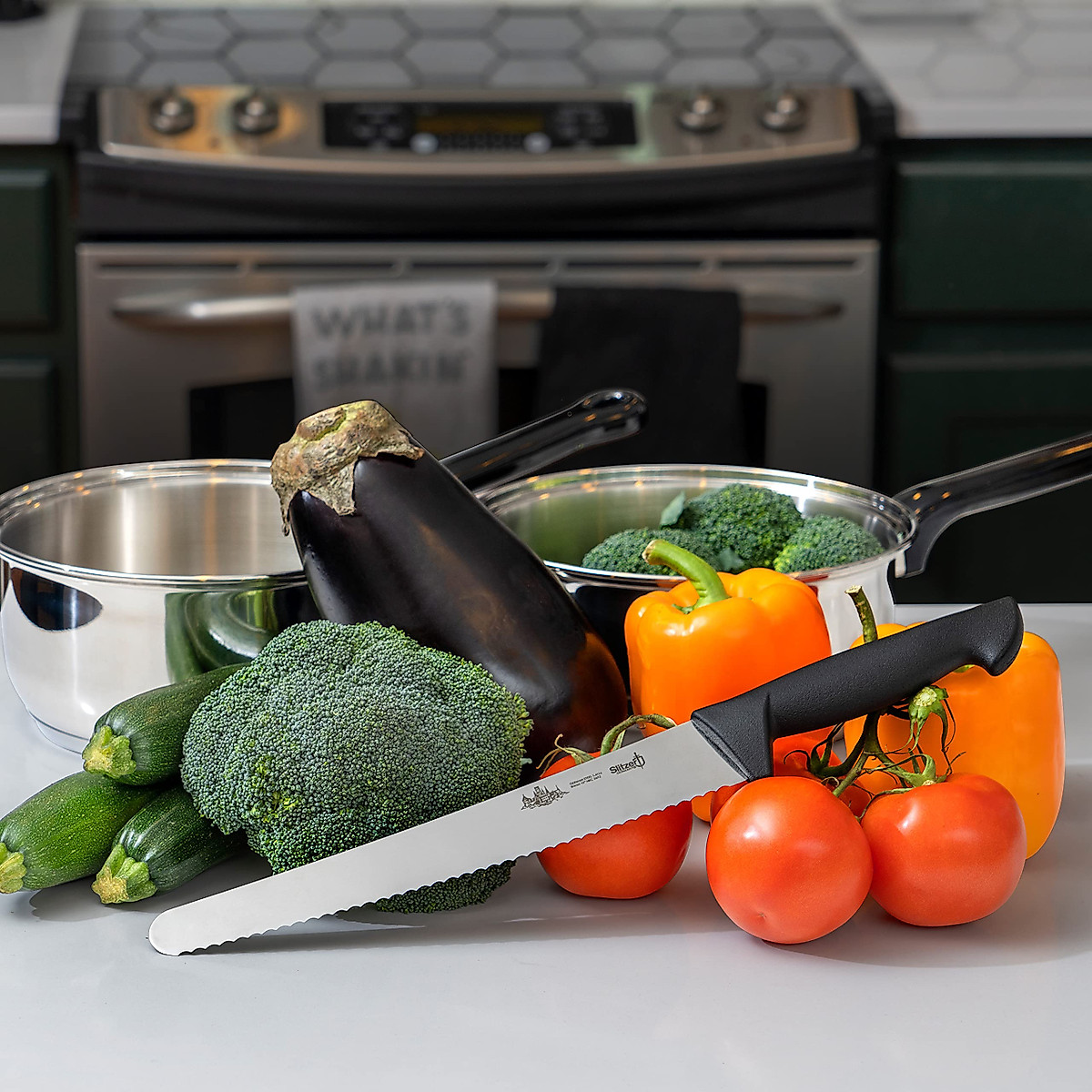 Slitzer Germany 10" Bread Knife, Black Handle