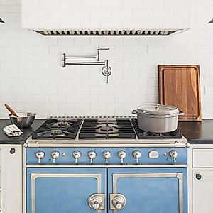 Pot Filler Faucet Brushed Nickel, ARCORA Modern Pot Filler Wall Mount Kitchen Folding Faucet 2 Handle with Double Joint Swing Arms Brass Stove Faucet