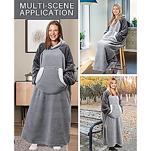 Blanket Hoodie Oversize Huge Hooded Blanket Sweatshirt with Deep Pockets and Elastic Sleeves, Women's Men's Fleece Lamb Fleece Soft Warm Comfortable Blanket Jacket Sweater Gift Adult Youth One Size