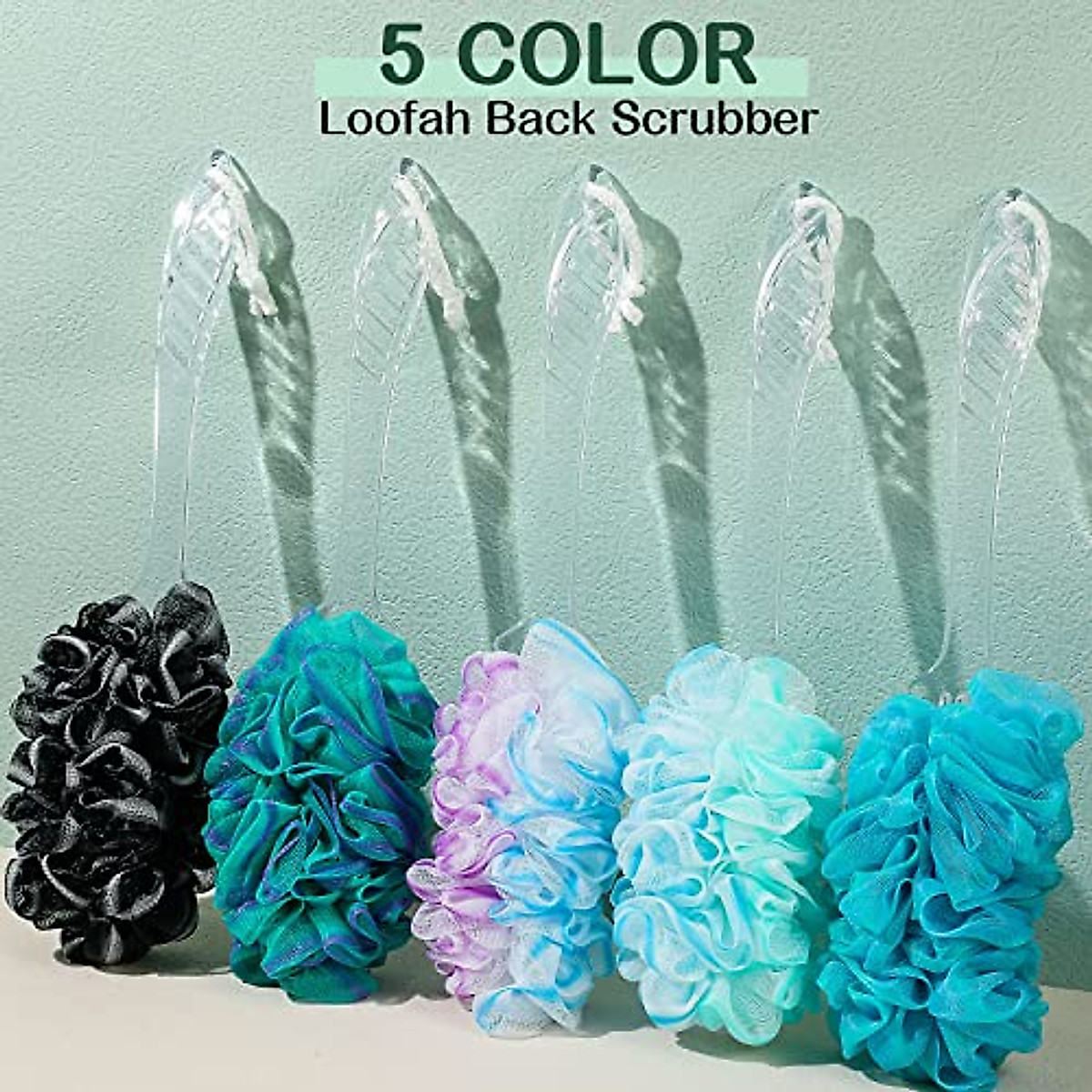 5 Pieces Loofah Back Scrubber for Shower Long Handle Bath Body Brush Shower Brush with Long Handled Deep Cleansing and Exfoliating Bath Loofah Sponge for Men Women in Bathing Accessories