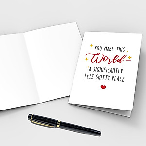 Qiliji Funny Best Friend Birthday Card, Thinking of You Card, Thank You Card for Him Her, Appreciation Card, You Make This World A Significantly Less Shitty Place