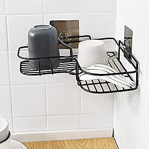 TRYSPUN Shower Bathroom Tripod Shelf No Drilling Traceless Bathroom Storage Organizer Self Adhesive Bathroom Storage Rack Kitchen Wall Hanging Storage (White)