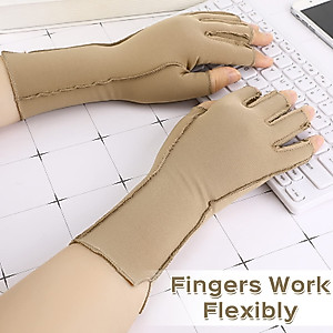 Janmercy 3 Pairs Arthritis Compression Gloves Outside Seams Fingerless Compression Gloves for Women Men Carpal Tunnel Swelling (Nude, Normal)