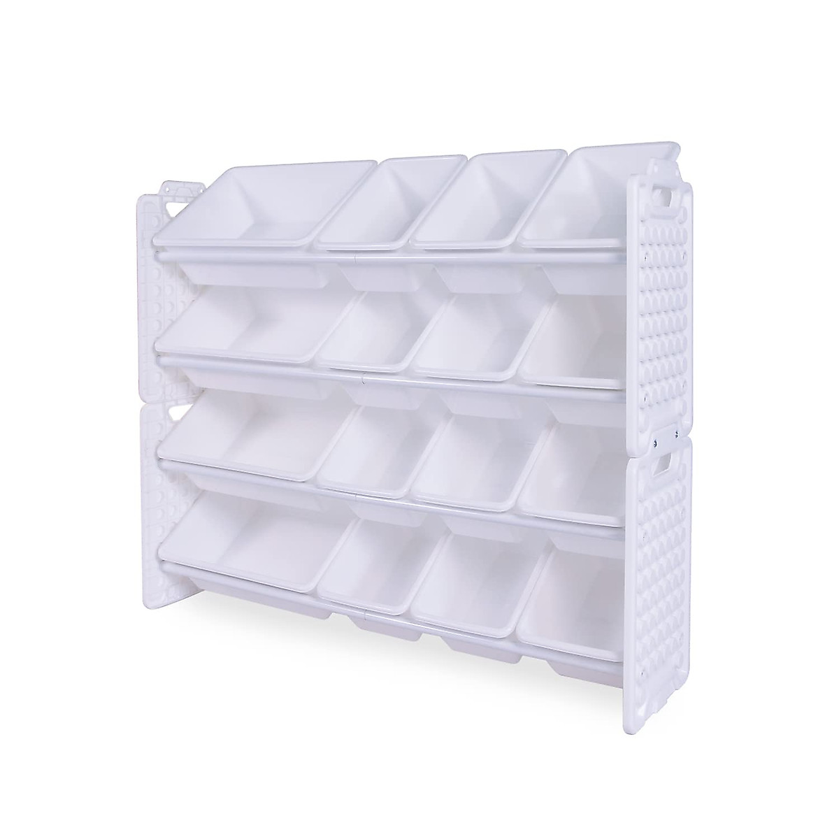 UNiPLAY Toy Organizer with 16 Removable Storage Bins, Multi-Bin Organizer for Books, Building Blocks, School Materials, Toys with Baseplate Board Frame (White)