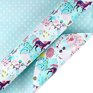 WRAPAHOLIC Jumbo Reversible Unicorn Wrapping Paper - Jumbo Roll - 24 Inch x 65.5 Feet - Girls Birthday Wrapping Paper for Kids Girls Birthday, Baby Shower