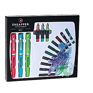 Sheaffer Viewpoint Calligraphy Maxi Kit: 3 Fountain Pens with 3 Nibs, 20 Assorted Ink Cartridges, Instructions, and Tracing Pad