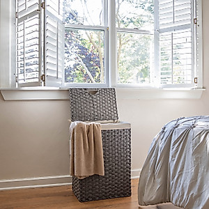 Synthetic Wicker Laundry Hamper Basket With Lid and Liner by Blue Ridge Basket Company (Gray)