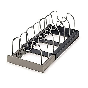 7 Dividers Pot and Pan Organizer, Adjustable Pot & Pan Holder Under Cabinet for Kitchen, Pot Lid Holders, Kitchen Counter Under Cabinet Cookware Organizer, Cookware Rack