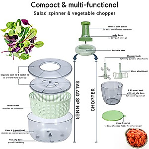 Brieftons Salad Spinner and Chopper: Large 6.3-Quart Lettuce Greens Vegetable Washer Dryer, with Bonus 0.95-Quart Veggie Chopper Mixer, Compact Storage, Easy Push Operation for Quick Veggie Prepping