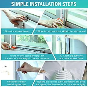 YoleShy Portable AC Window Seal for AC Unit, Portable AC Window Kit for Portable Air Conditioner Window Seal 25X102~160 cm AC Window Vent Kit with Zip and Adhesive Fastener AC Unit Window Seal