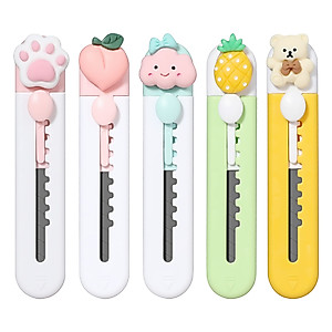 EBLLPA 5pcs Mini Utility Knife Cute Craft Touch Knife Mini Retractable Utility Knife Box Cutter Letter Opener Cartoon Utility Knife Cute Cat Paw Touch Art Knife for Cutting Cardboard Boxes Cartons