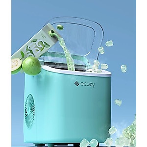 ecozy Portable Ice Maker Countertop, 9 Cubes Ready in 6 Mins, 26 lbs in 24 Hours, Self-Cleaning Machine with Ice Bags/Standing Ice Scoop/Ice Basket for Kitchen Office Bar Party, Aqua