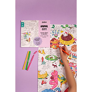 OMY Omy Giant Coloring Poster, Animal Life, 40 x 28 inches, Coloring Fun for Kids, Adults, and The Whole Family, White and Black