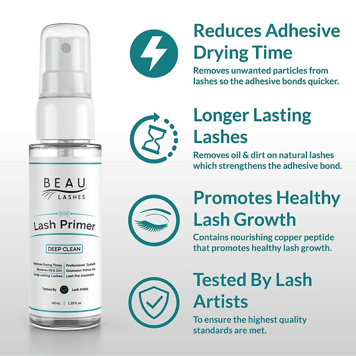 Lash Primer For Eyelash Extensions (40ml) - To Cleanse Lashes, Promote Healthy Lash Growth & Lengthen the Life Of Individual Faux Mink Lash Extensions - Removes Makeup Residue & Mascara Oil