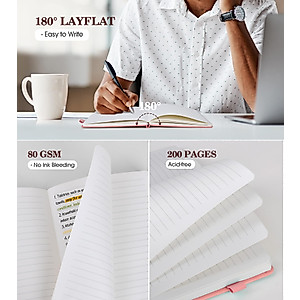 Lined Journal Notebook for Women, A5 Pink Hardcover Leather Journals for Writing, 200 Pages Thick Travel Daily Journal, College Ruled Notebook for Work School, Note Taking, Business 5.75'' X 8.38''