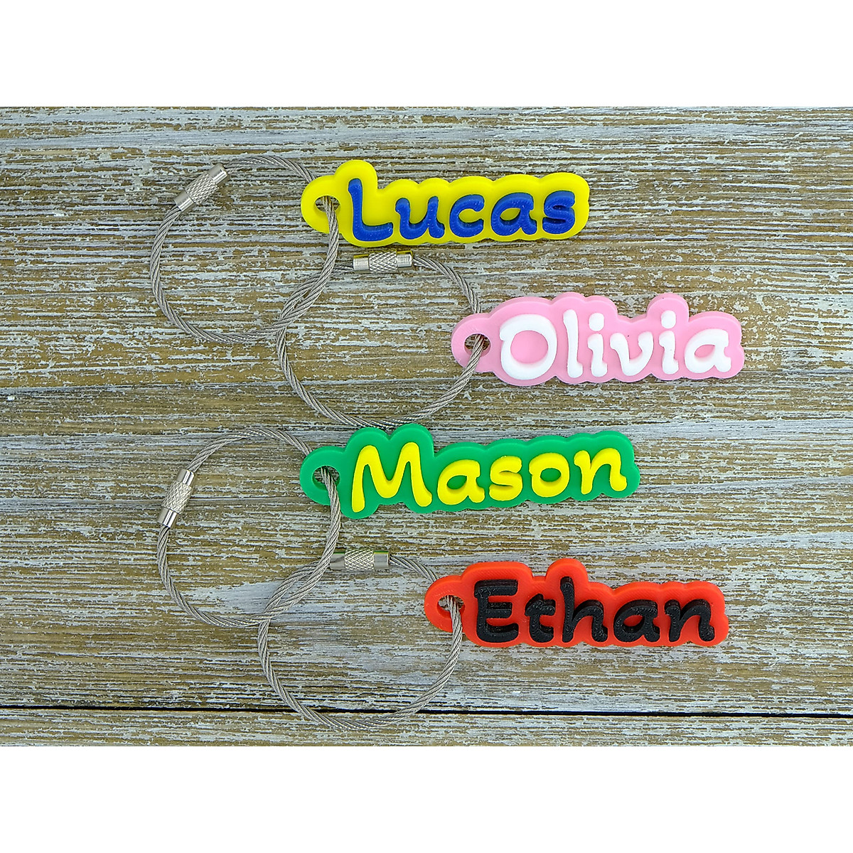 Personalized Water Bottle and Bag Name Tag Curvy Font, Hard Plastic Luggage Label Custom Nametag, Bulk Discounts