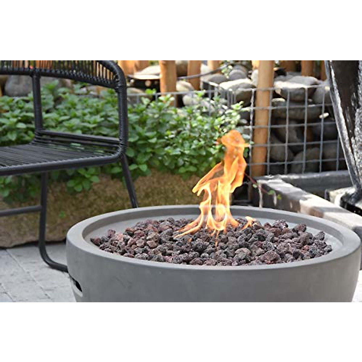 Modeno Nantucket Outdoor Fire Pit Table 27 Inches Round Firepit Concrete Patio Heater Electronic Ignition Backyard Fireplace Cover Lava Rock Included Natural Gas