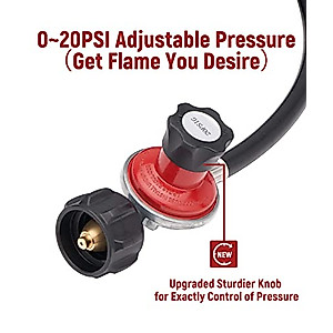 SHINESTAR a Propane Tank Gauge for 5-40lb LP Tank, and 0-20 PSI Adjustable Propane Regulator with Hose (4FT), Perfect for Turkey Fryer, Grill, Gas Burner, Fire Pit, Orifice Connector Included