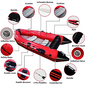 AZXRHWYGS 10 ft Dinghy Boats, 4 Persons Inflatable Boat Fishing Kayak Raft Sport Boat for Adults with Paddles Air Pump Carry Bag