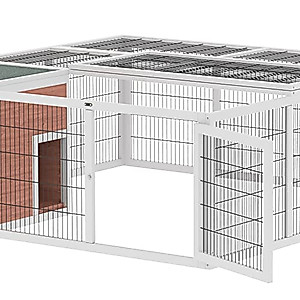 PawHut 64" Wooden Outdoor Rabbit Hutch Playpen Tortoise House Habitat with Run and Enclosed Cover