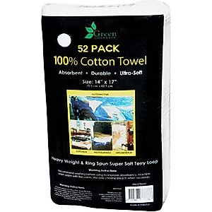 52 Pack Green Lifestyle 14 X 17 100% Cotton Heavy Weight Wring Spun Soft Terry Loop Shop Towels