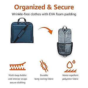 Amazon Basics Carry-On Garment Bag for Travel and Business Trips with Shoulder Strap - Navy